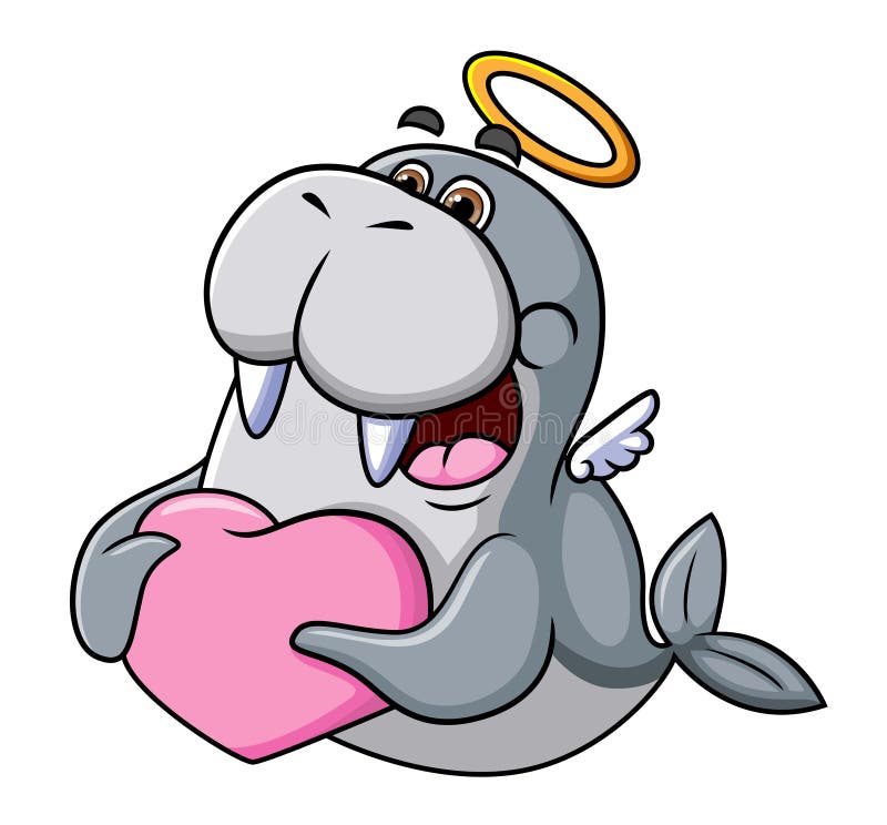 The Cupid Walrus is Holding the Pillow Heart with the Happy Expression ...