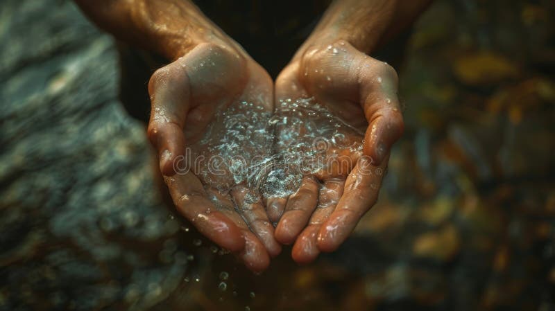 Cupped Hands Catching Water.AI Generated Image Stock Photo - Image of ...