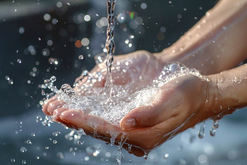 Cupped Hands Catching Wtare from Sink Stock Illustration - Illustration ...