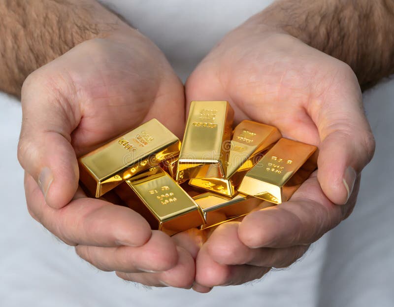 Cupped Hands Holding Gold Ingots Stock Photo - Image of pure, palm ...