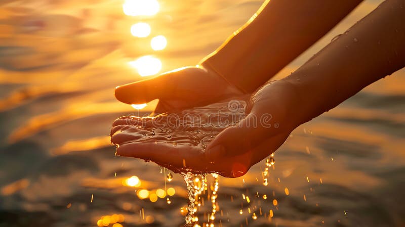 Cupped Hands with Water in Sunlight Stock Illustration - Illustration ...