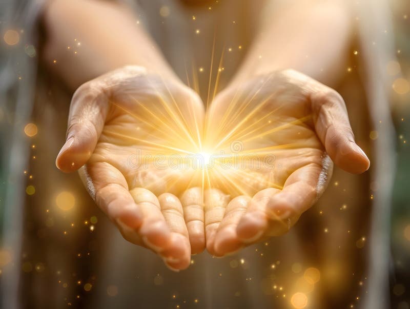 Cupped Hands Radiating Divine Light and Healing Blessings Catholic ...