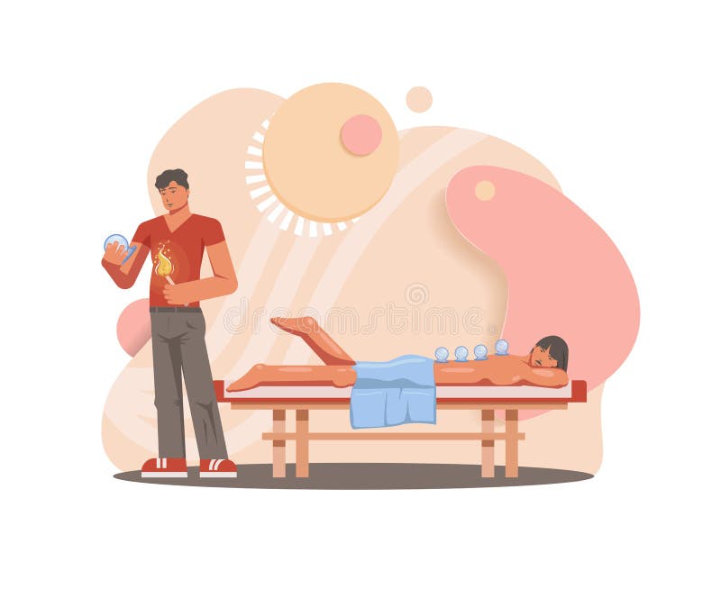 Cupping Therapy Vector Flat Design Illustration.alternative Medicine ...