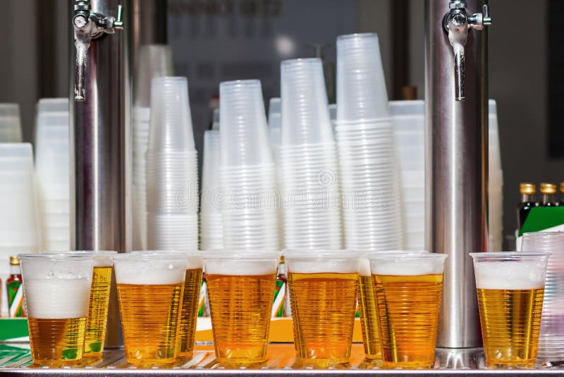 Cups with Beer at a Beer Stand Stock Photo - Image of refreshment ...