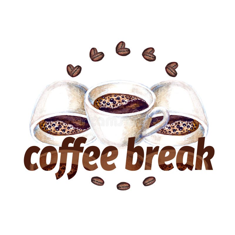 Cups of Black Coffee and Coffee Beans As Coffee Break Logo Concept ...