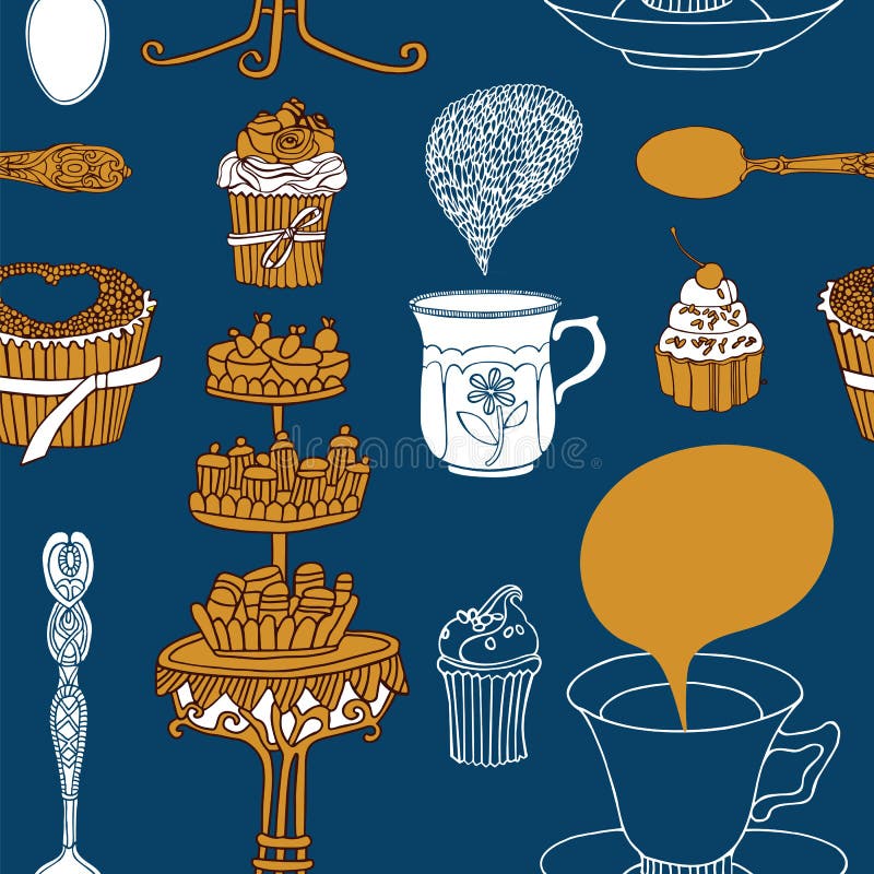 Cups and Cakes in Retro Style. Stock Illustration - Illustration of ...