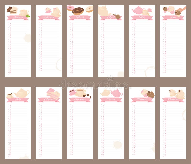 Cups Calendar Book 2016 stock illustration. Illustration of july - 55785440