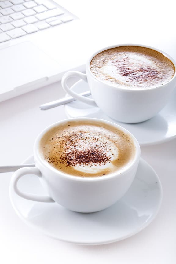Cups of Cappuccino with Laptop Stock Image - Image of cappuccino ...