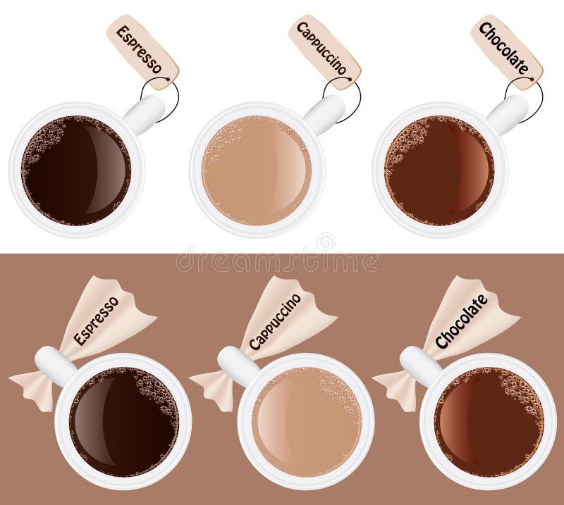 Cups of coffee with labels stock vector. Illustration of cream - 24191258