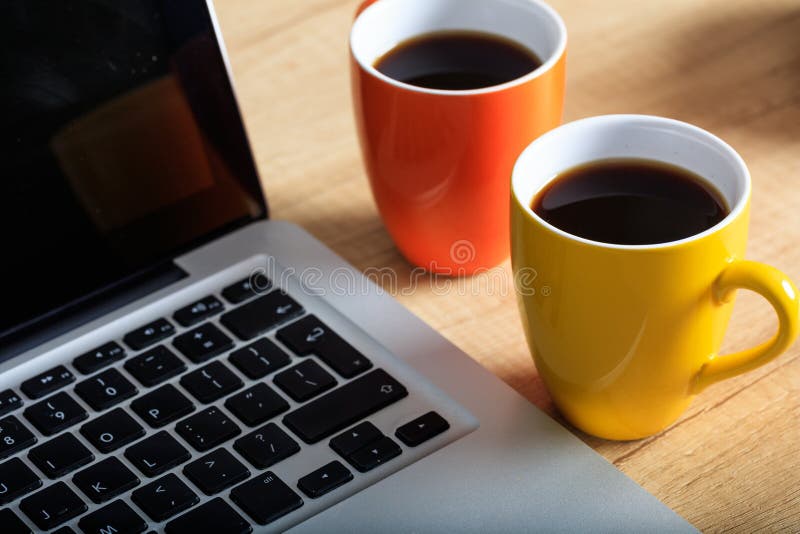Cups of Coffee and a Laptop Stock Image - Image of computer, concept ...