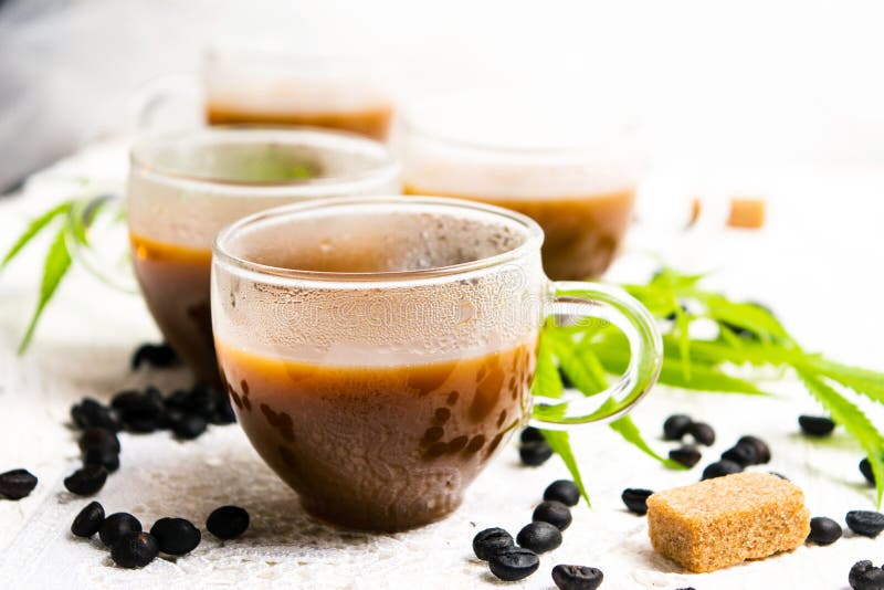 Cups of Coffee with Marijuana and Roasted Beans Stock Photo - Image of ...