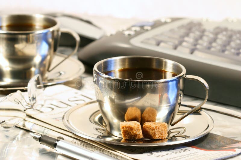 Cups of Coffee Ready for Break Stock Image - Image of computer ...