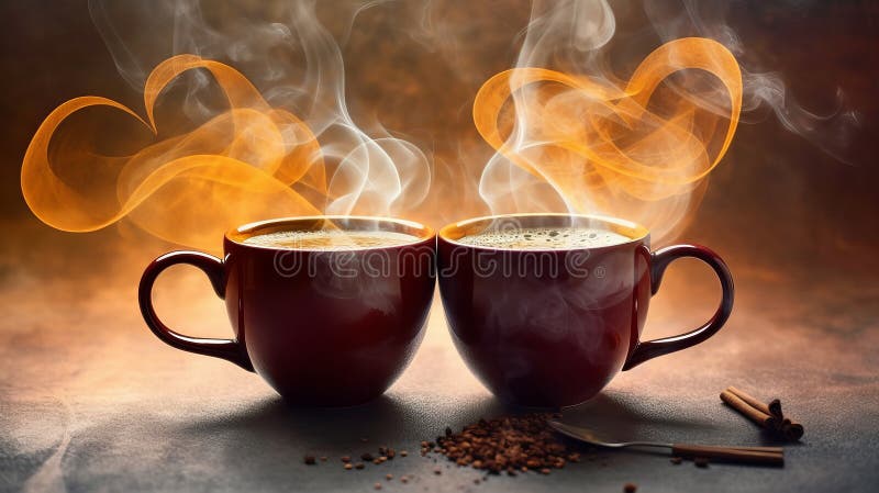 Coffee Cups Steam Heart Shape Stock Illustrations – 114 Coffee Cups ...