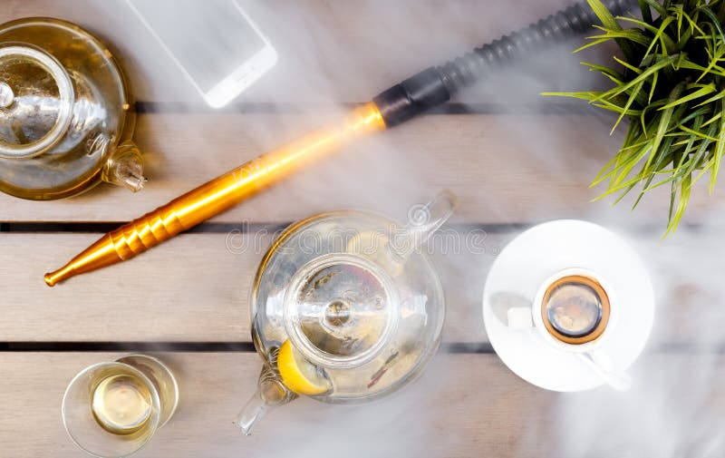 Cups of Coffee and Tea with Tube for a Hookah Stock Image - Image of ...