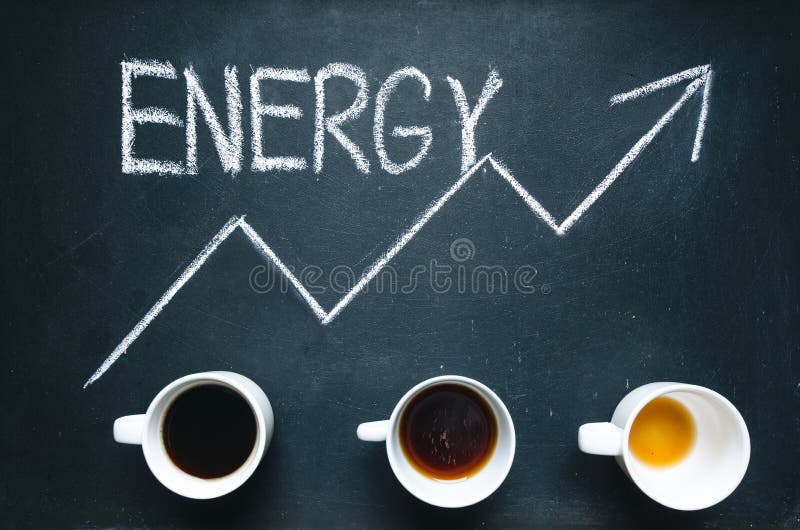 Cups of Coffee Under the Trend Line. Move Up of Energy. Trend Up of ...