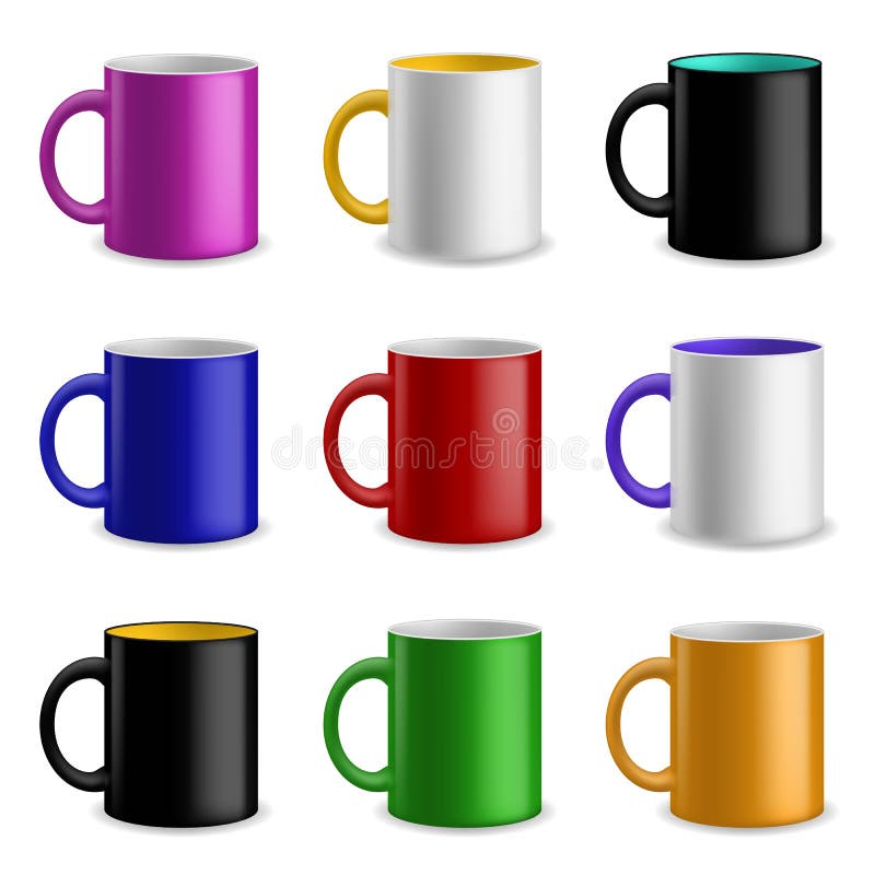 Color Cups. Ceramic Colorful Cup Template for Different Drinks ...