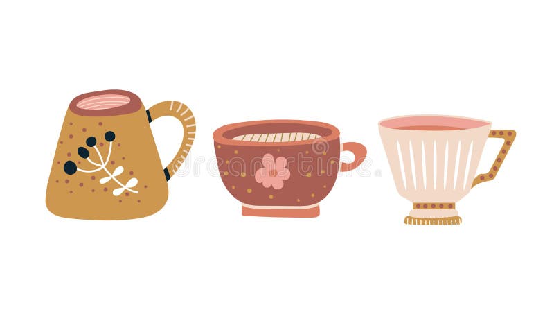 Cups Decorated with Design Elements Collection of Different Modern ...