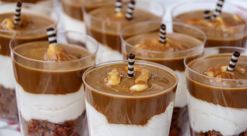 Cups with Different Colored Layers of Sweets Stock Photo - Image of ...