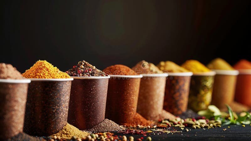Cups with Different Kinds of Spices. Different Seasonings in Cups Stock ...