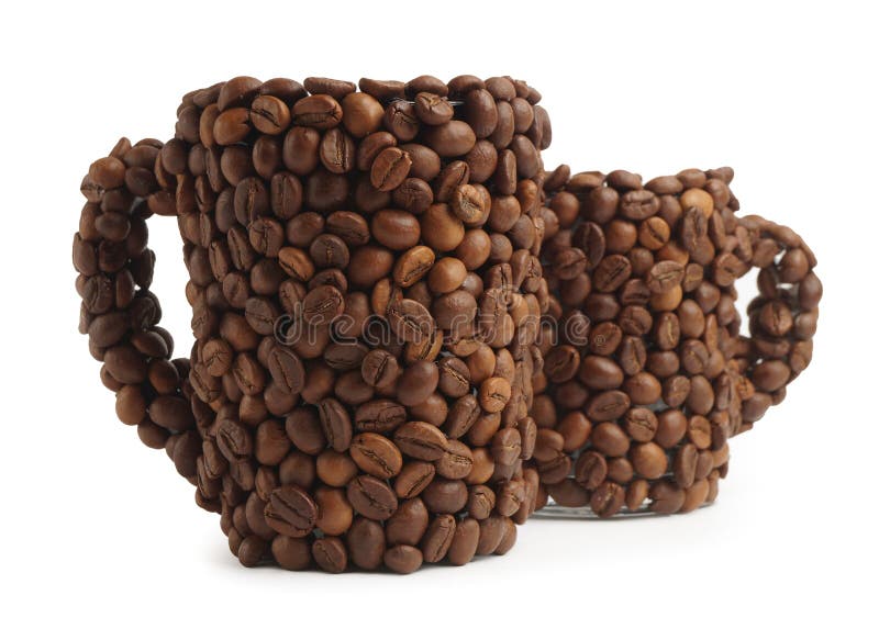 Cups of Drink, Composition Made with Coffee Beans Isolated on White ...