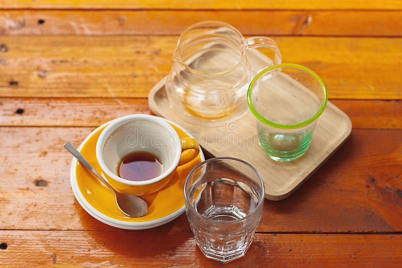 Cups after Drinking Coffee on a Wooden Table. Concept for Ending a ...