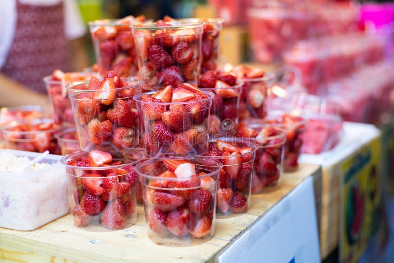 Cups of Fresh Strawberries on Sale Stock Image - Image of ingredient ...