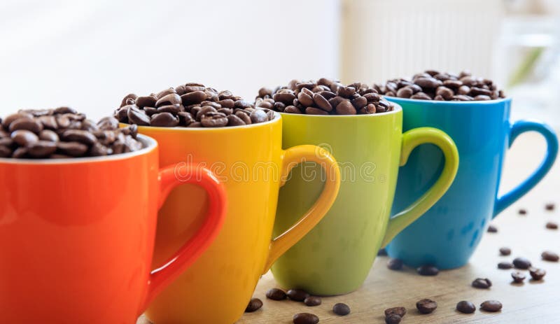 Cups full of coffee beans stock image. Image of closeup - 76391569