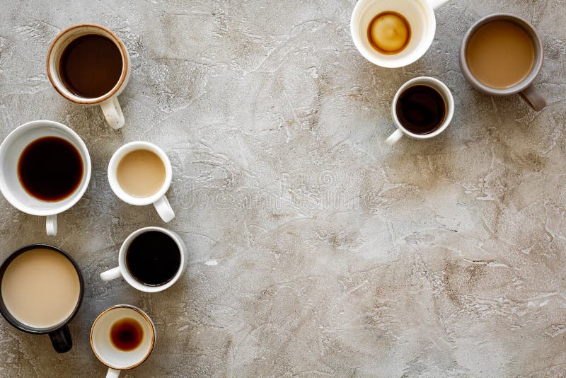 Cups of Hot Drinks on Beige Table Top-down Space for Text Stock Photo ...