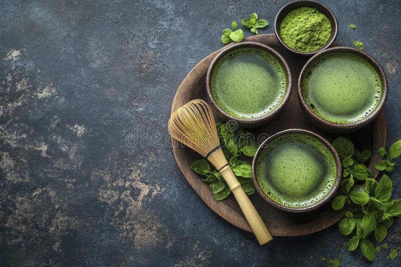 Cups with Matcha Tea Flat Lay. Ai Generated Stock Photo - Image of ...