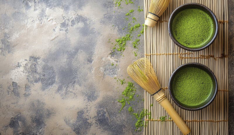 Cups with Matcha Tea Flat Lay. Ai Generated Stock Image - Image of ...