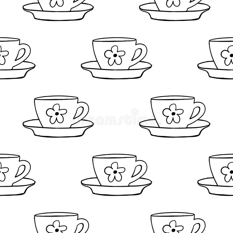 Cups Mug Flower Pattern, Seamless, Tile, Background Hand Drawn Style ...