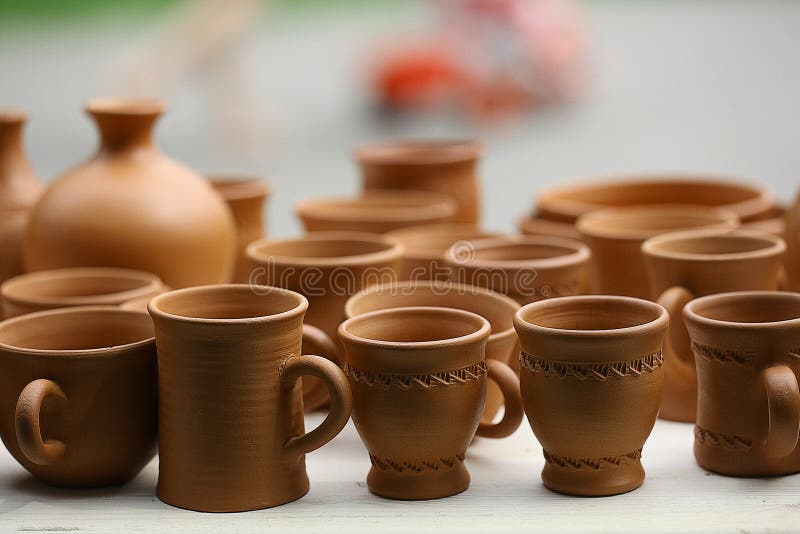 Cups from the red clay stock image. Image of mold, potter - 61805709