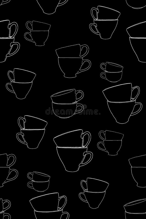 Cups, Seamless Texture Pattern Vector Drawing on Blackboard Stock ...