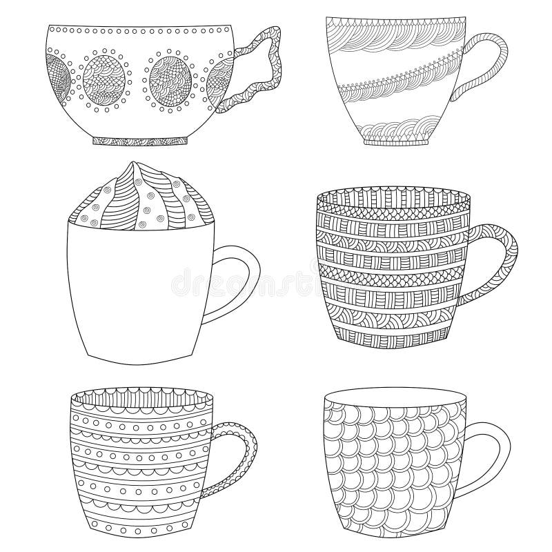 Cups set. Coloring page stock vector. Illustration of isolated - 240612648