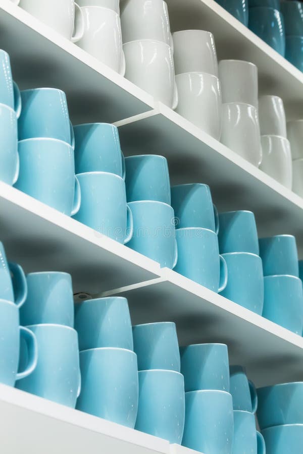 Cups on the shelves stock photo. Image of workshop, sale - 51847320