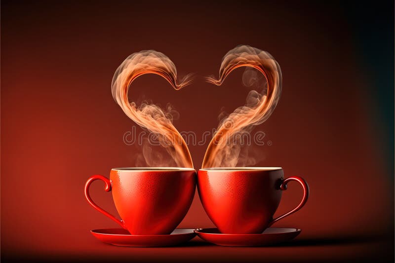 Cups of Tea or Coffee with Steam in Two Heart Shape. Generative AI ...
