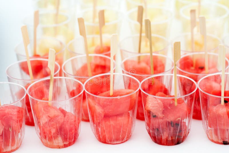 Cups with watermelon stock image. Image of juicy, yellow - 45223611
