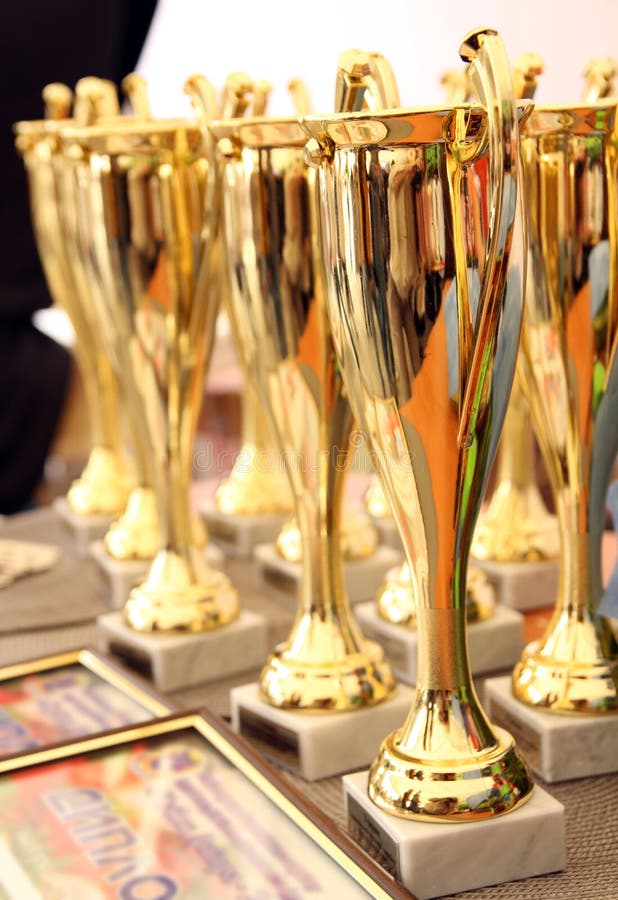 Cups Of Winners Award, Sport Equipment And Balls Stock Photo - Image of ...