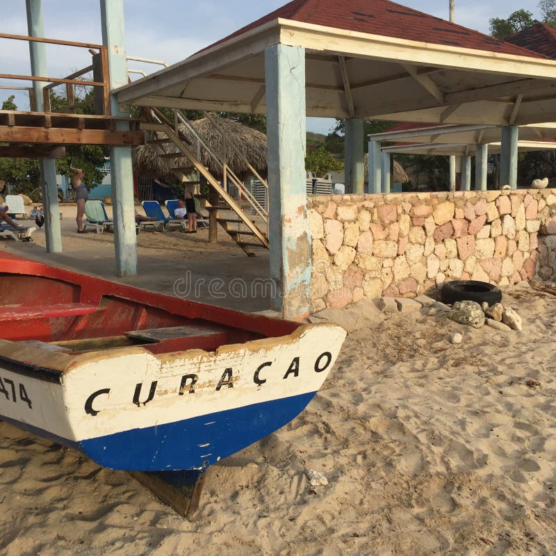 Curacao Boat Laying on the Sandy Beach Editorial Stock Photo - Image of ...