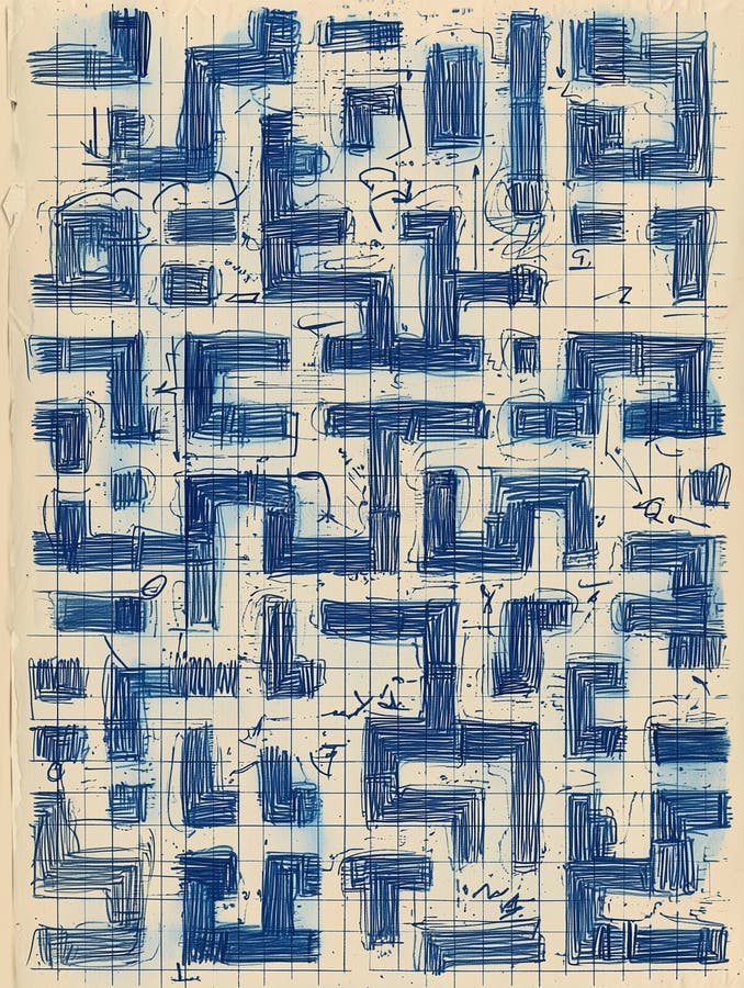 Collection of Abstract Puzzle and Grid-based Game Illustrations Stock ...