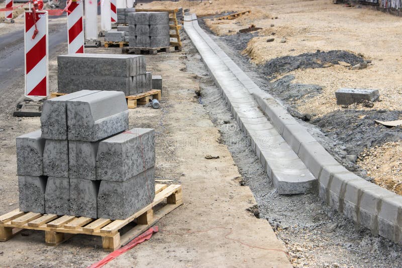 Curb and Gutter Installation in Progress Stock Image - Image of ...