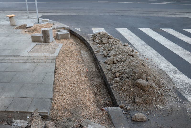 Curb Stones Concrete Protection Separation Road Way Meadow Landscape ...