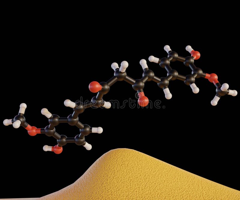 Isolated Curcumin Molecule with Pile of Curcumin Mount Stock ...