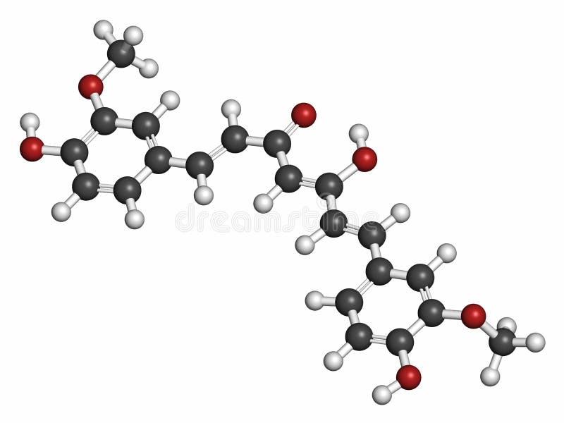 Curcumin Turmeric Spice Molecule, 3D Rendering. Atoms are Represented ...