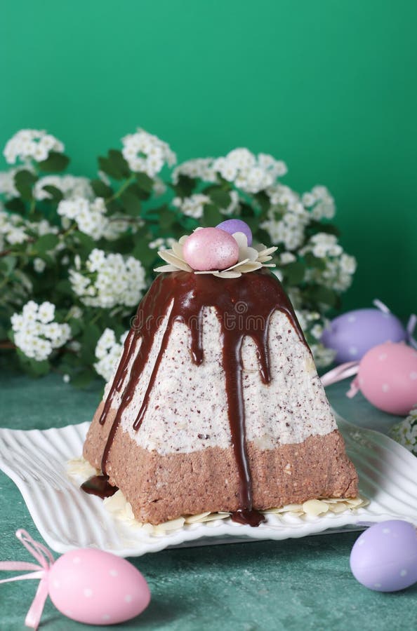 Curd-chocolate Easter with Almonds on White Plate. Easter Treat Stock ...