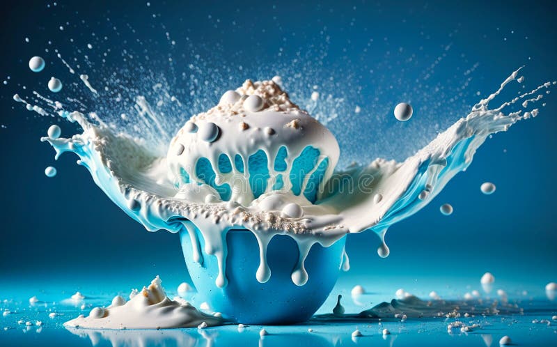 Curd Drops of Milk Water Splashes Light Blue Photo, Generative AI Stock ...