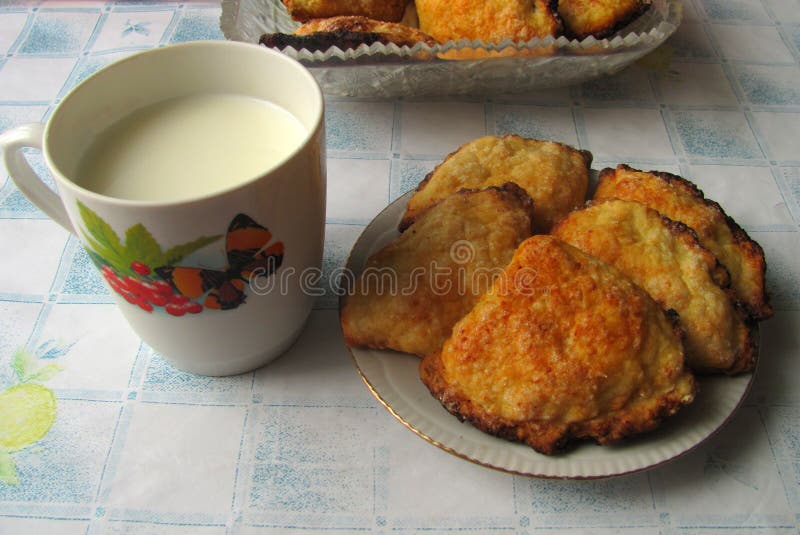Curd Pastry and a Cup of Milk Stock Photo - Image of dinner, drink ...