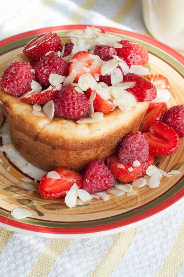 Curd Pudding with Berries Honey and Almonds Stock Photo - Image of ...