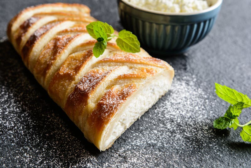 Curd Strudel with Raisins and Sprinkled with Icing Sugar Stock Image ...