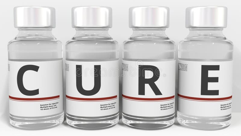 CURE Text on the Labels of Medicine Vials. Conceptual 3d Rendering ...
